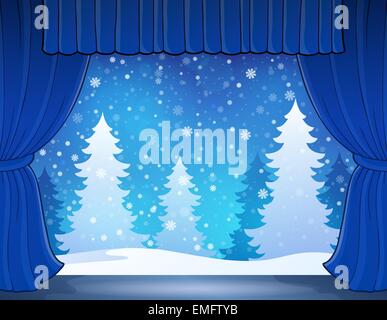 Stage with winter theme 1 - picture illustration Stock Photo - Alamy