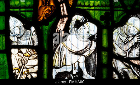 14th century medieval stained glass window, medieval knight in armour ...