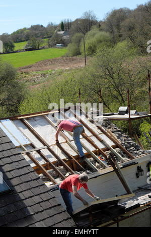Carmarthenshire, Wales, UK. 20th April 2015. Builders Brian White and ...