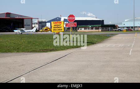 aircraft caution warning signs at Humberside AIrport, UK Stock Photo ...