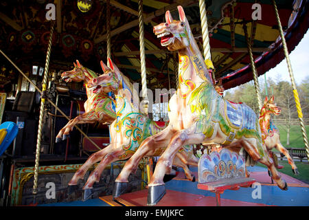 Steam powered fairground carousel, Beamish Museum, north east England ...