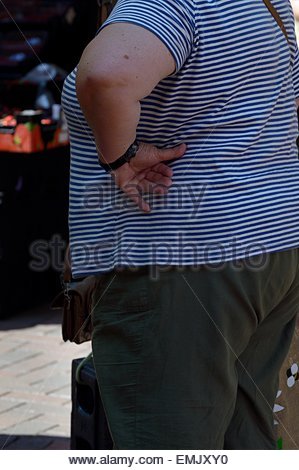 Overweight woman standing outdoor. Obese lady in a swimsuit Stock Photo ...