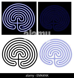 Maze path. Round labyrinth riddle with wrong way and right way, labyrinth puzzle with gate and ...
