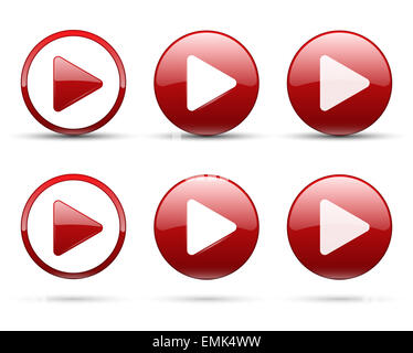 Glossy red button with play button Stock Photo - Alamy