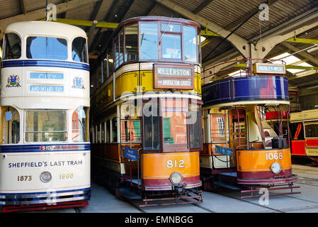 Various Trams at the Crich Tram Museum, Crich, Matlock, Derbyshire, UK ...