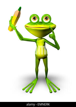 Illustration Green Frog with Green Pencil Stock Photo - Alamy