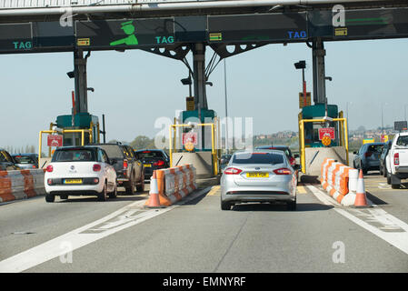 Motorists using toll station at the Severn Bridge M4 motorway crossing ...