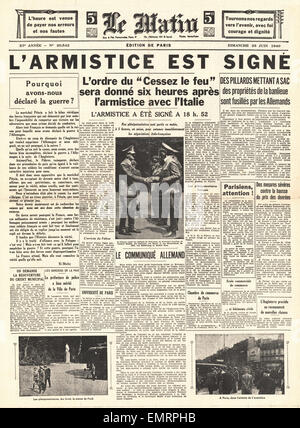 1940 Le Matin (France) front page reporting France signs surrender to ...
