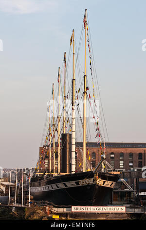 Six masts of Brunel's iron ship, SS Great Britain, a museum ship and ...