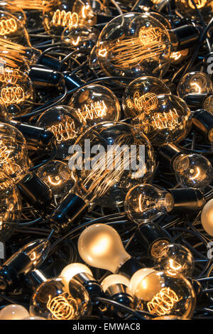 Many different vintage light bulbs hanging . Decorative hanging ceiling ...