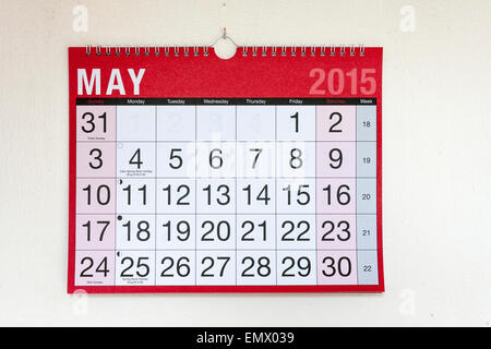 Monthly wall calendar May 2015, UK General Election Day circled Stock ...