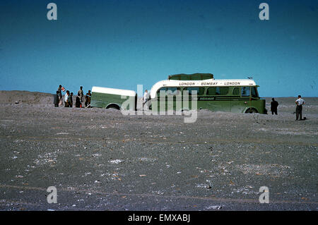 circa 1960, historical, The 'Indiaman' bus with trailer parked at the ...