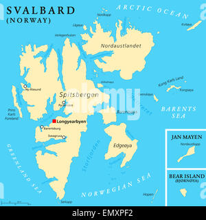Svalbard, Bear Island and Jan Mayen political map. Norwegian ...