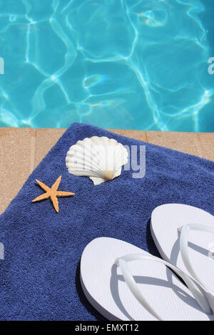 poolside towel flip flops holiday conch shell Poolside holiday vacation ...