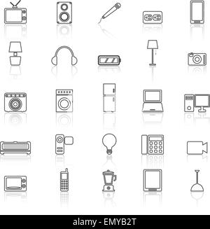 Electrical machine icons with reflect on black background, stock vector ...