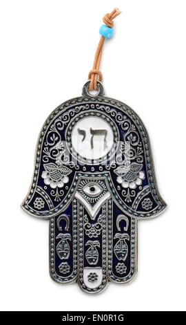 Hamsa Fatima hand metal pendant jewelry set on wooden background Stock ...