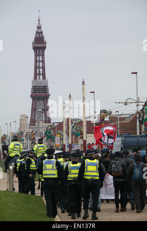 Blackpool UK, 25th April 2015. news, Protestors from the anti-facist ...
