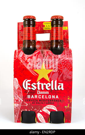 Bottle of Estrella Damm lager beer,white background Stock Photo - Alamy