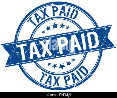 paid grunge retro blue isolated ribbon stamp Stock Photo - Alamy