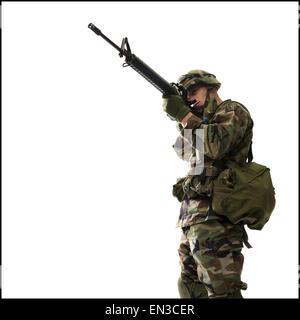 US army soldier pointing gun Stock Photo - Alamy