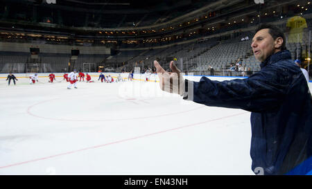 Head couch of Czech National Hockey Team Vladimir Ruzicka instructs ...