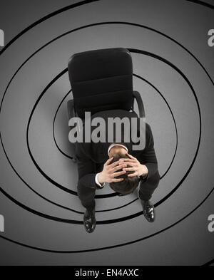 Stressed businessman with mess in his head on white background Stock ...