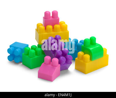 Plastic building blocks on blue background Stock Photo - Alamy
