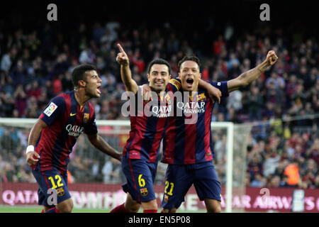 Barcelona, Spain. 28th Apr, 2015. Luis Suarez (FC Barcelona) celebrates ...