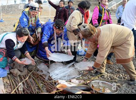 Huma, China's Heilongjiang Province. 28th Apr, 2015. People of the ...