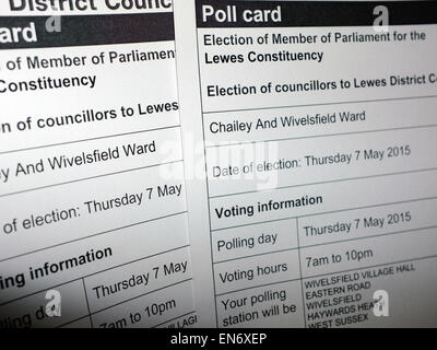 Lewes Constituency Polling cards with voting details for the 7th May UK ...