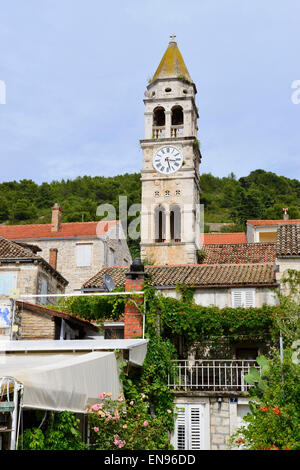 KUT, VIS, CROATIA, EUROPE - Bell tower, center, Church of St. Cyprian ...