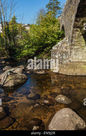 The remains of the ancient clapper bridge at Dartmeet, Dartmoor, Devon ...