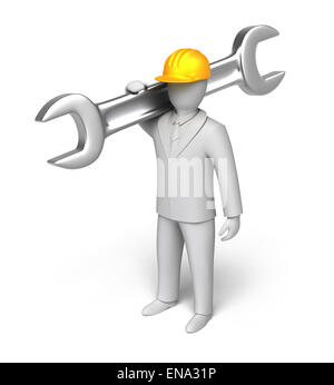 Wrench icon isolated on 3d cyan blue round button abstract illustration ...