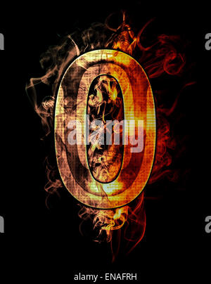 zero, illustration of number with chrome effects and red fire on black ...