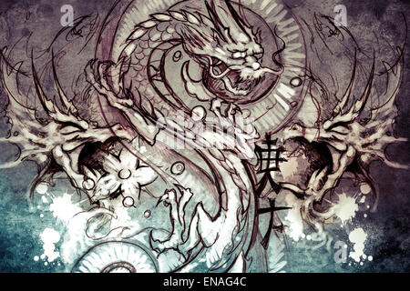 Tattoo design over grey background. textured backdrop. Artistic image ...