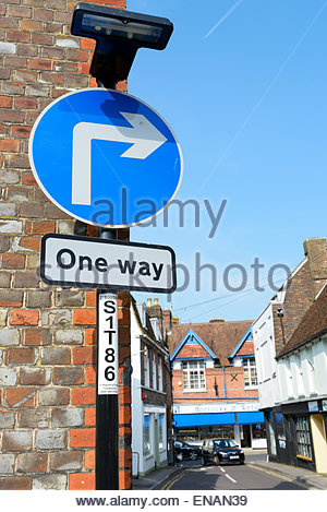 uk road sign one way street traffic streets white arrow blue Stock ...