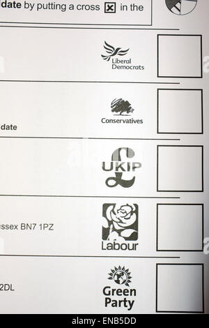 The candidate options on postal vote ballot paper for the 2015 UK ...