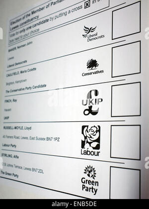 The candidate options on postal vote ballot paper for the 2015 UK ...