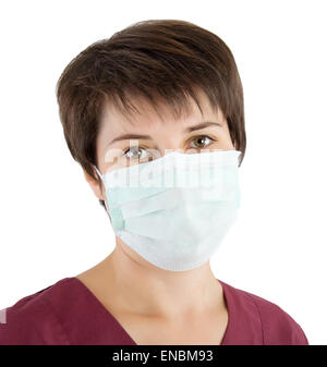 Young caucasian nurse woman wearing surgeon uniform over isolated ...