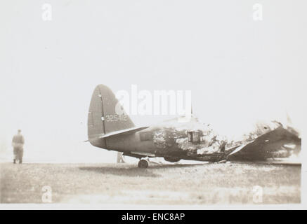 This photograph shows a Republic P-47D Thunderbolt, a World War II ...