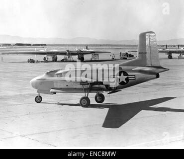 XB-43 aircraft captured in color. This experimental bomber aircraft was ...