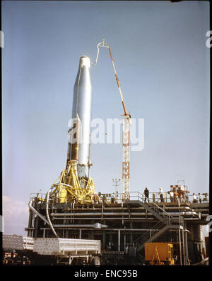 An Atlas missile 13B test launch, early 1960s, a key milestone in ...