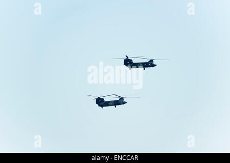 Boeing CH-47 Chinook helicopters flying in formation above Athens ...
