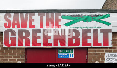 Save the Greenbelt sign, Springwell Village community centre, north ...