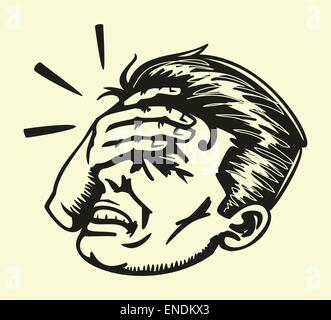 Facepalm, vintage man slapping forehead, epic fail, d'oh! Stock Vector ...