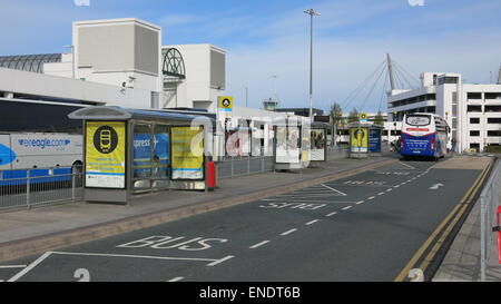An empty bus stop at Dublin airport during a day of industrial action ...