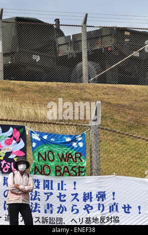 Okinawa, Japan: people protesting by Camp Schwab Marines base against ...