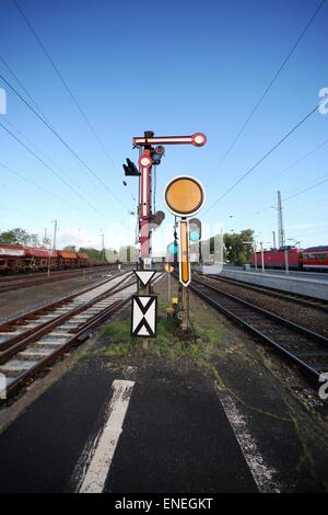 Hanau, Germany. 04th May, 2015. An old railway semaphore signal ...