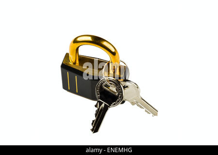 hinged lock with keys on white background Stock Photo - Alamy