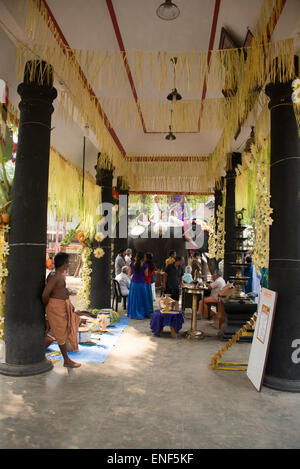 A Hindu ceremony (Pooram) complete with caparisoned elephants and ...